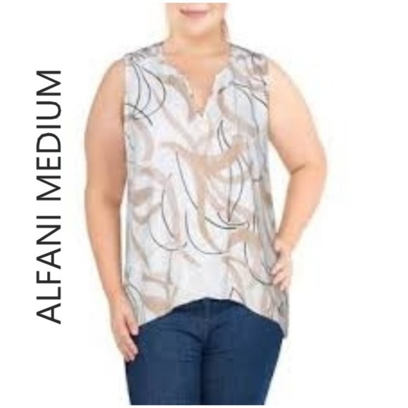Alfani | Tops | Nwt Alfani Printed Crossover Sleeveless Top Beig | Poshmark